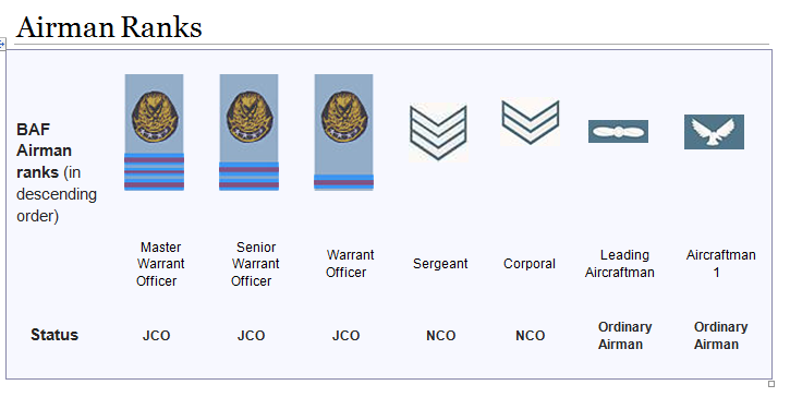 Ranks of Bangladesh Air Force (JCO and Others)