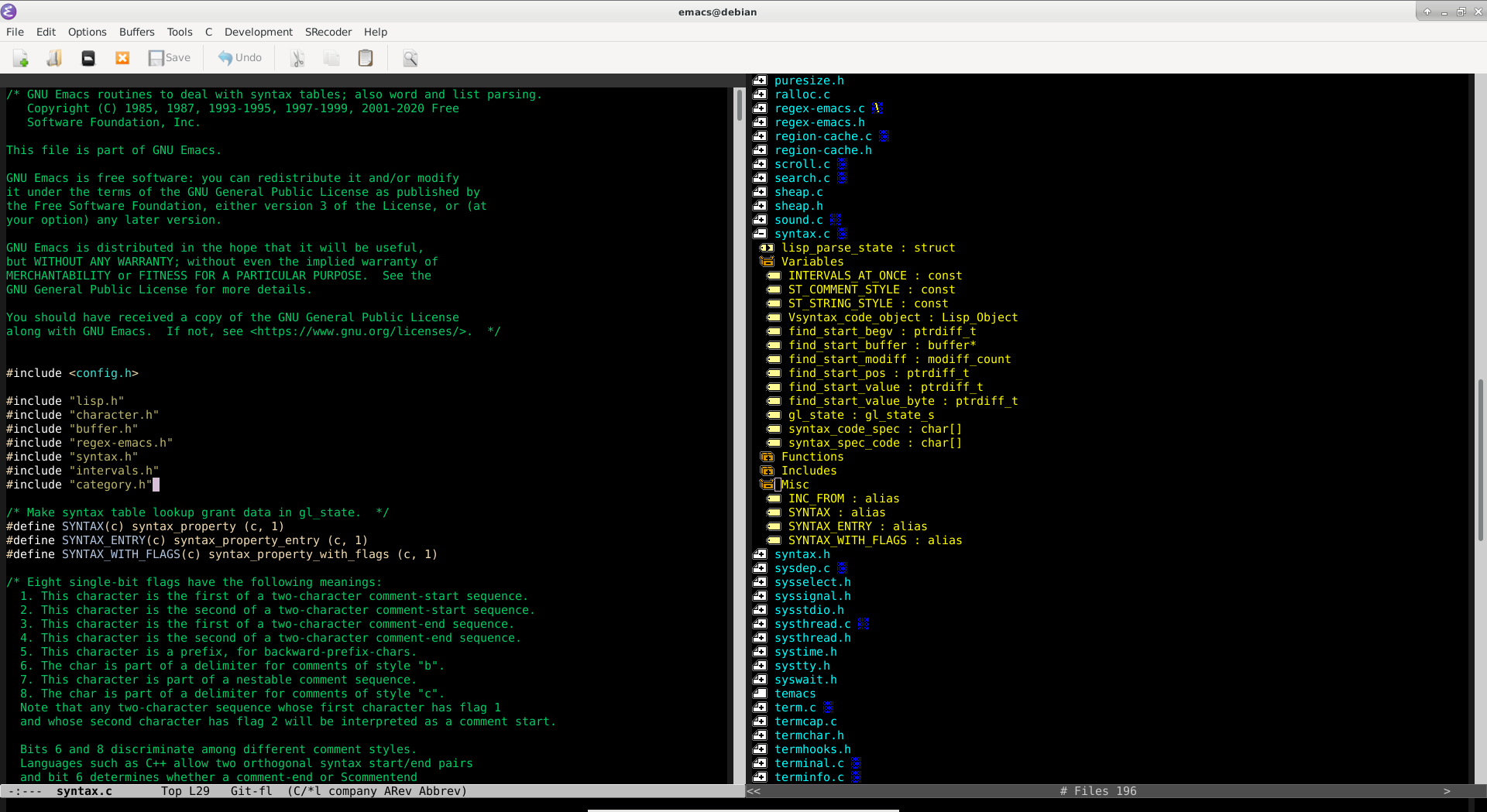 GNU Emacs as a lightweight IDE (Outline view)
