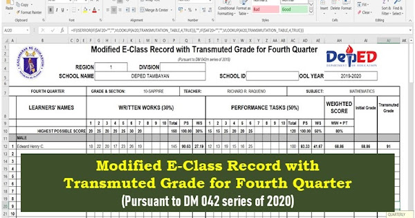 Modified E-Class Record with Transmuted Grade for Fourth Quarter ...