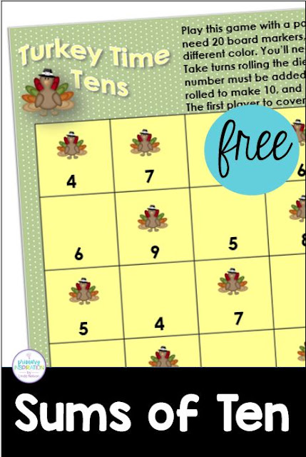 Primary Inspiration: Sums of Ten Thanksgiving Freebie