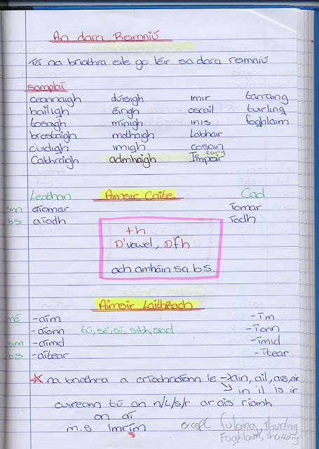 Leaving Cert help notes: Irish Regular verbs