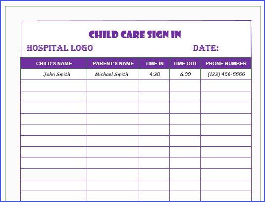 Printable Sign In Sheet For Recording Static Information