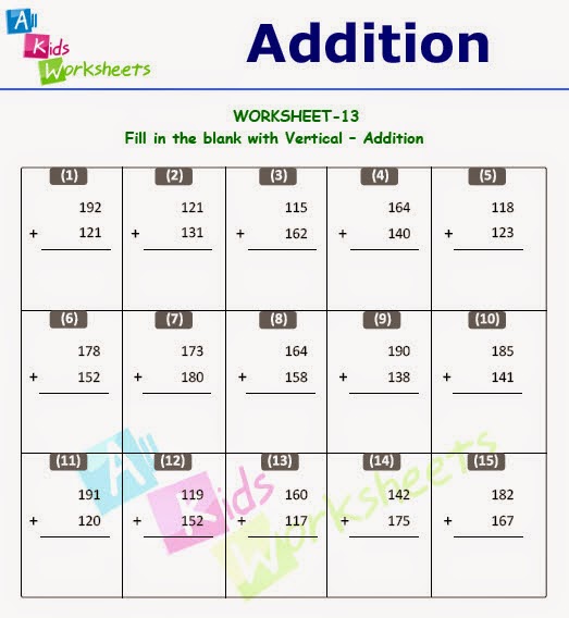 Class 1 Vertical Addition Worksheet ~ allkidsworksheets