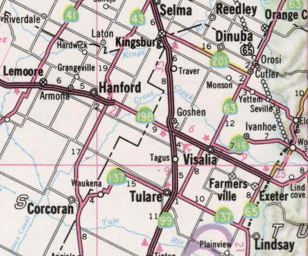 Old US Route 99 in Goshen, Traver, and the Kings River Vicinity