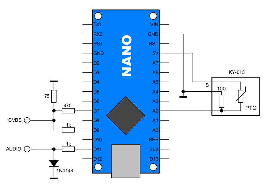 Arduino Thermometer With Tv Output · One Transistor