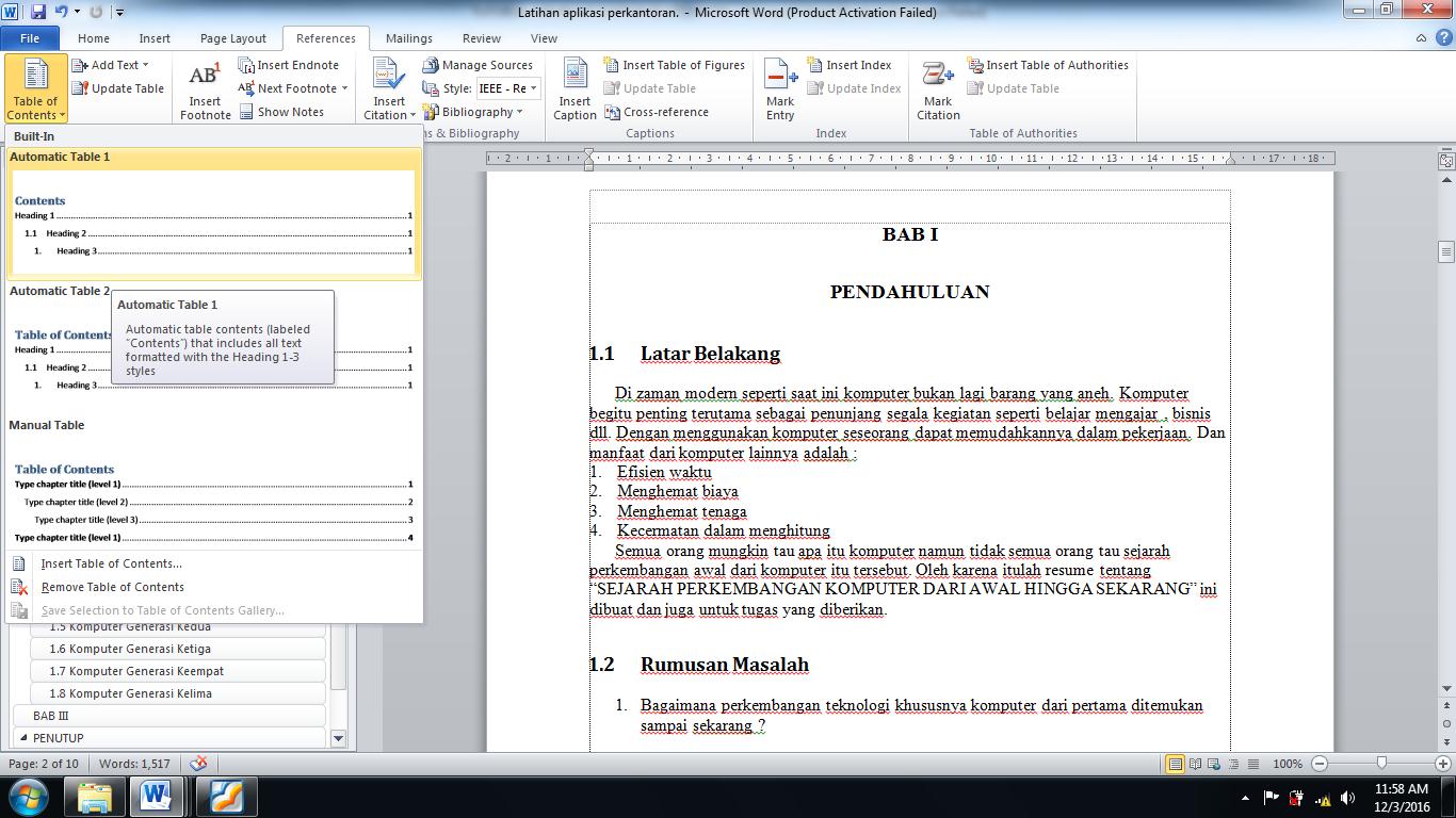 Multimedia: TUTORIAL MEMBUAT DAFTAR ISI OTOMATIS
