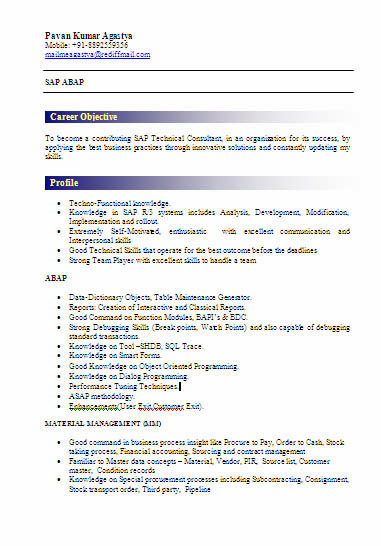 Sap Abap Sample Resume ~ Resume Letter