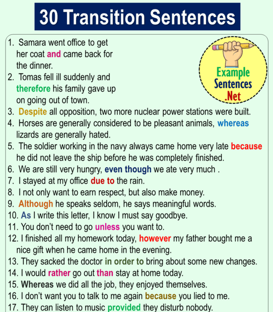 Transition Words Examples In A Sentence - Birthday Letter
