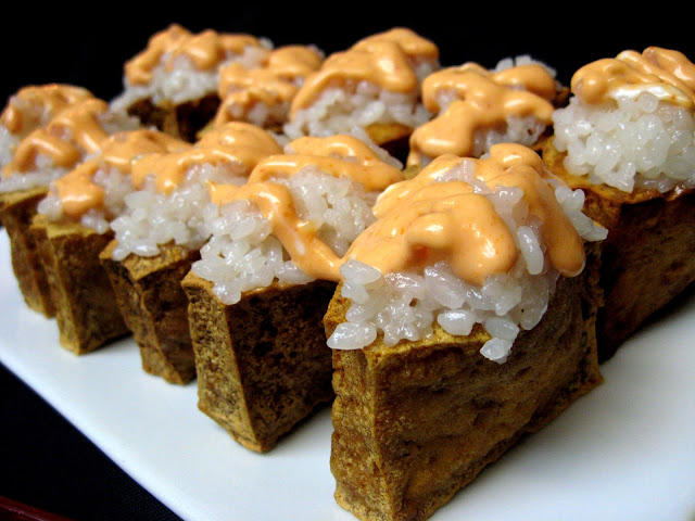 justthefood.com...the blog: Home Made Inari topped with Spicy Sushi Sauce