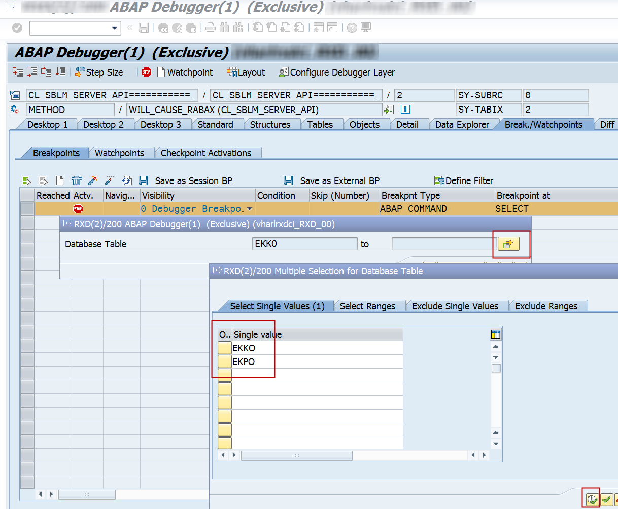 SAP ABAP Central: Break point for SELECT statement with Table Filter
