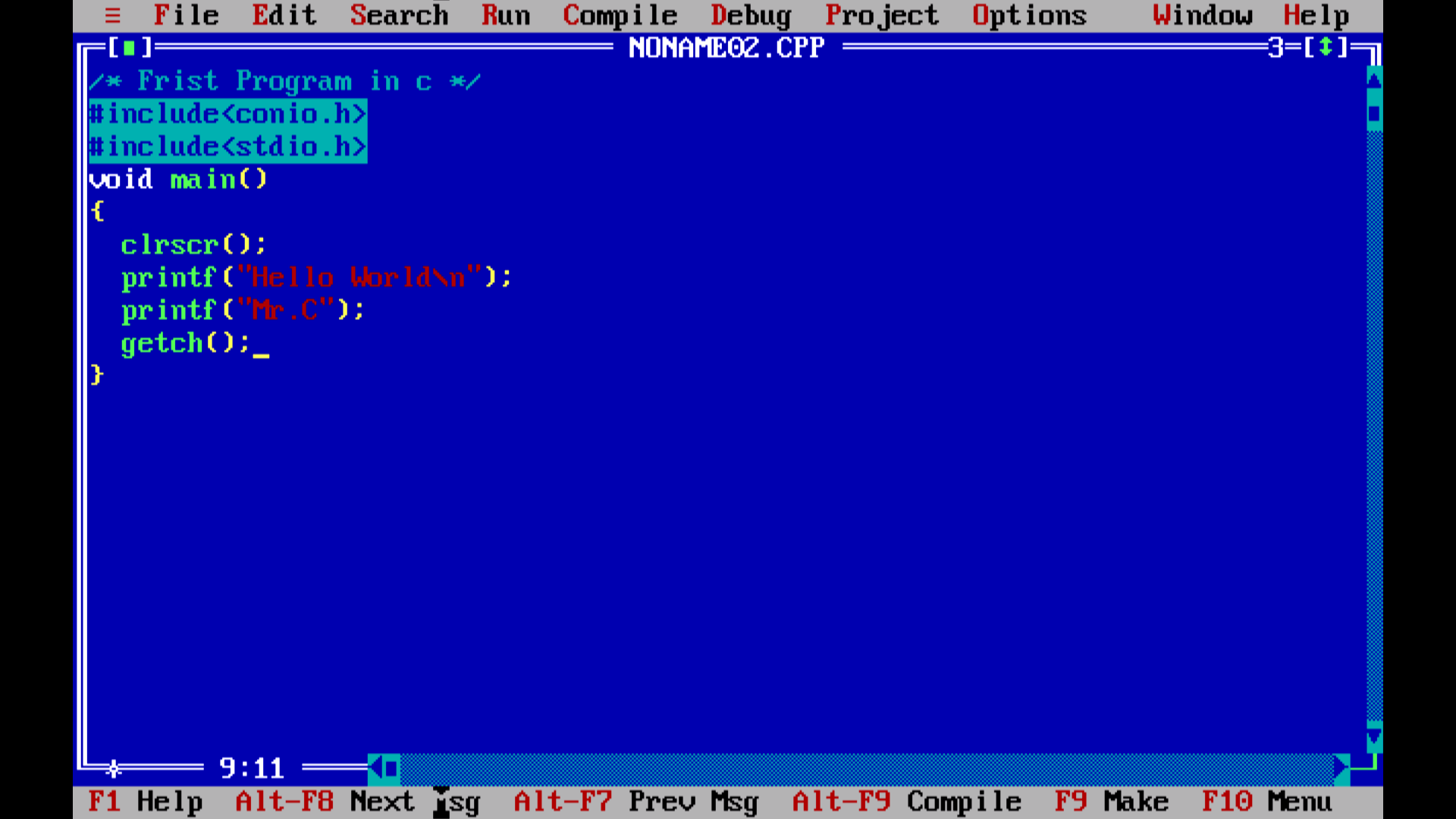Hello World program in c