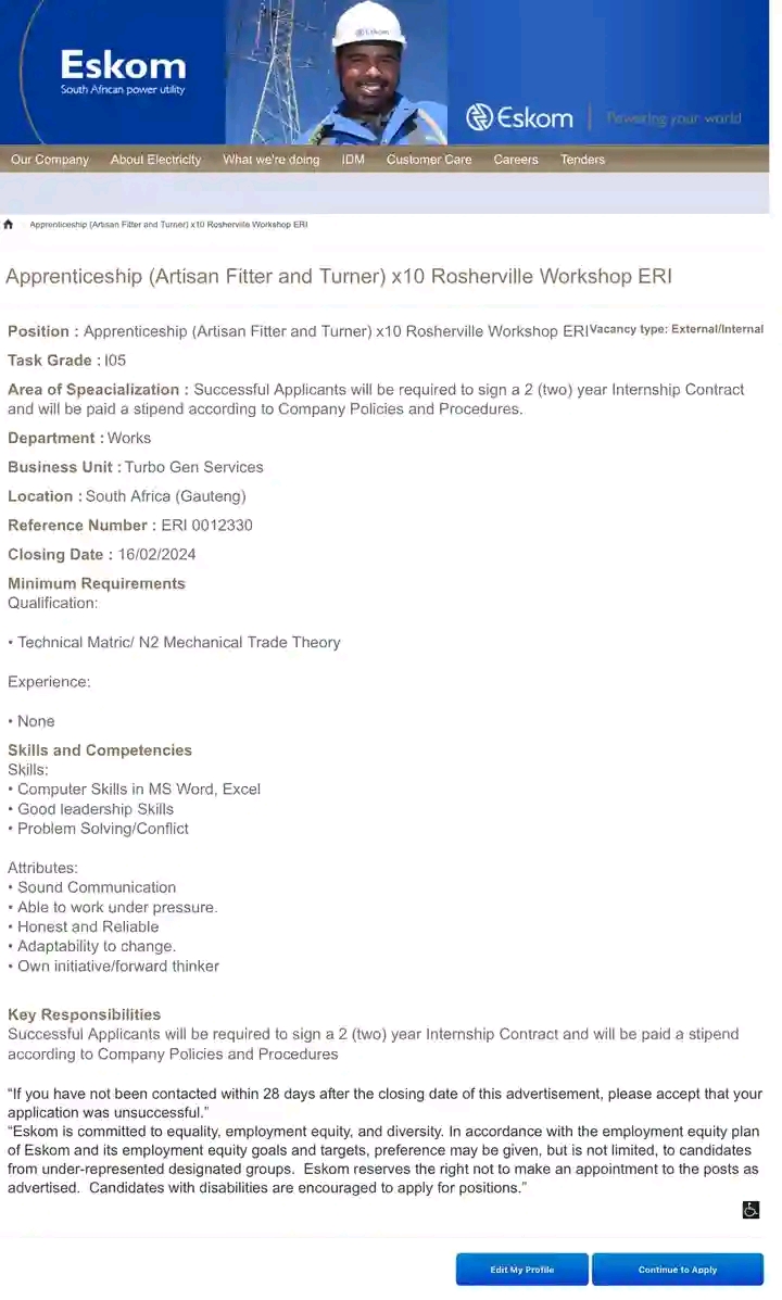 ESKOM Apprenticeship Opportunity