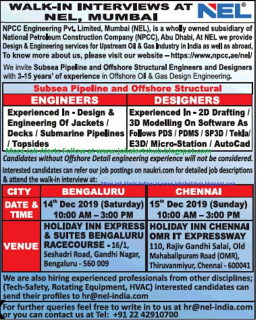 NEL (NPCC Engineering Pvt Ltd) - Walk-In Interview on 14th & 15th Dec ...