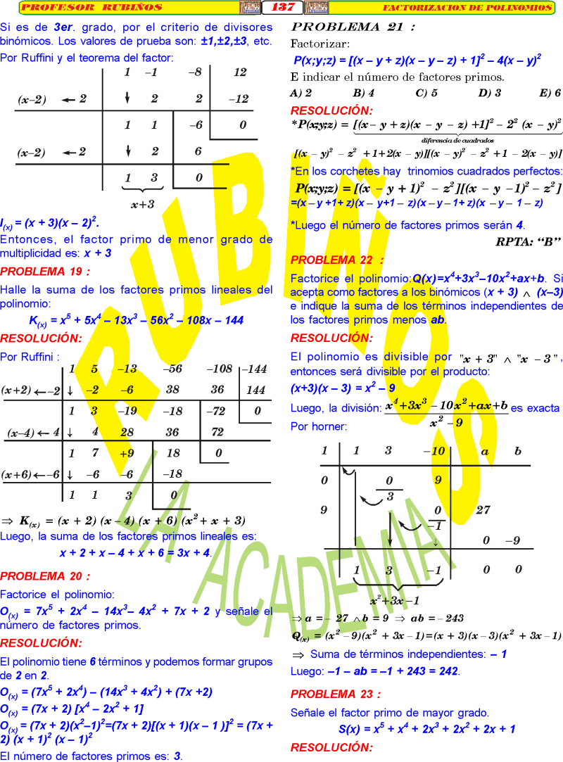 FACTORIZACION DE POLINOMIOS EJERCICIOS RESUELTOS PASO A PASO PDF