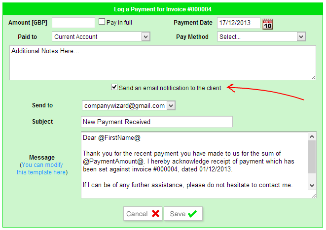 Notification Of Payment Received - Invoice Template