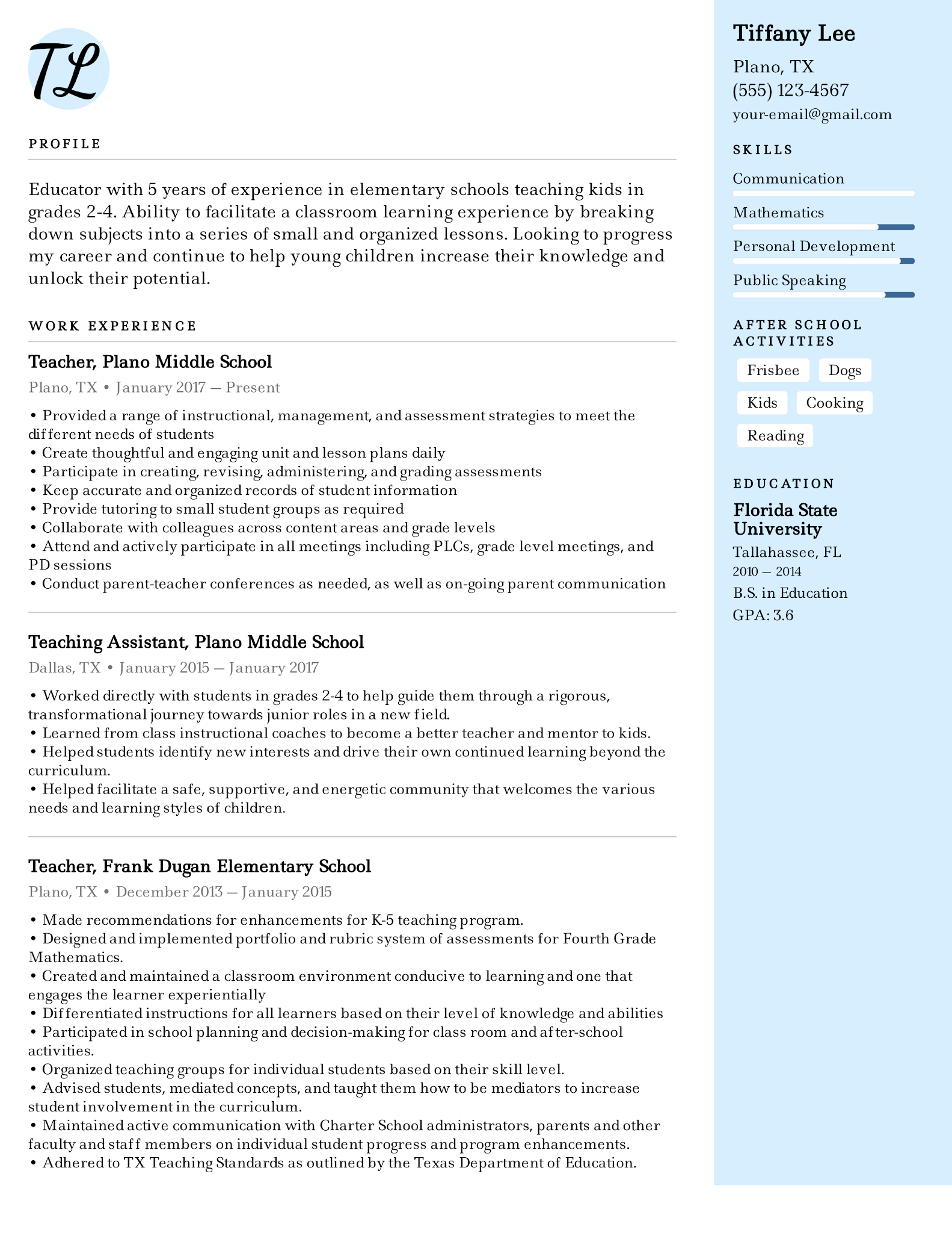 Elementary School Teacher Resume Samples ~ Resume Letter