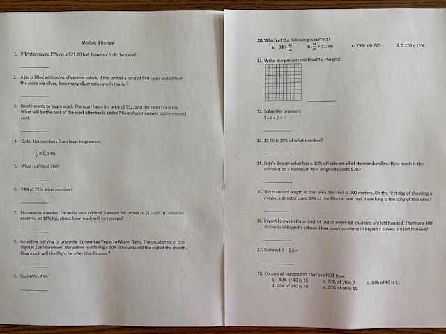 Mrs. Negron 6th Grade Math Class: Module 8 Study Guide