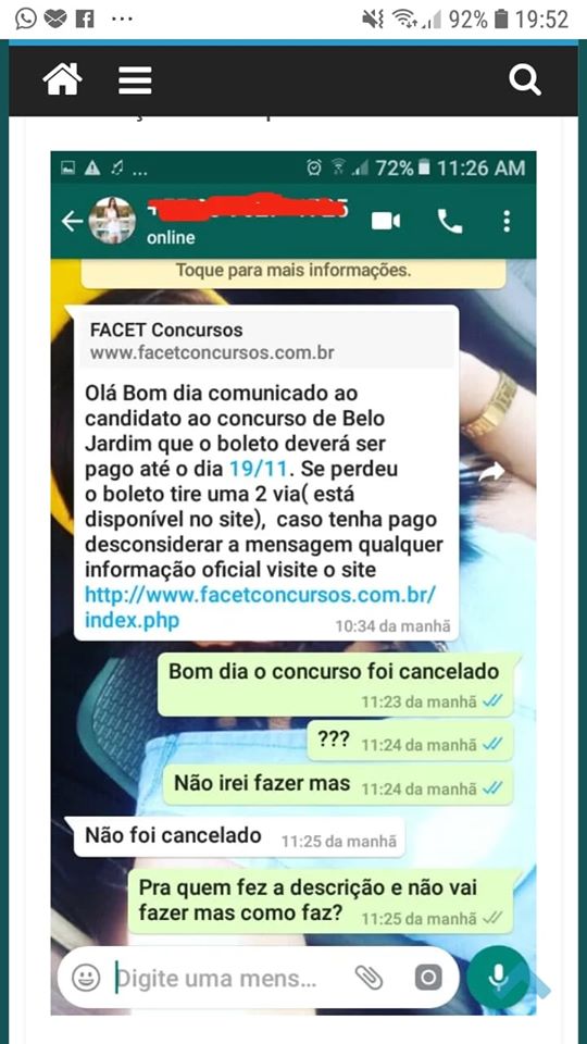 Concurseiros Estão Recebendo Mensagens Pelo Whatsapp Cobrando Pagamento