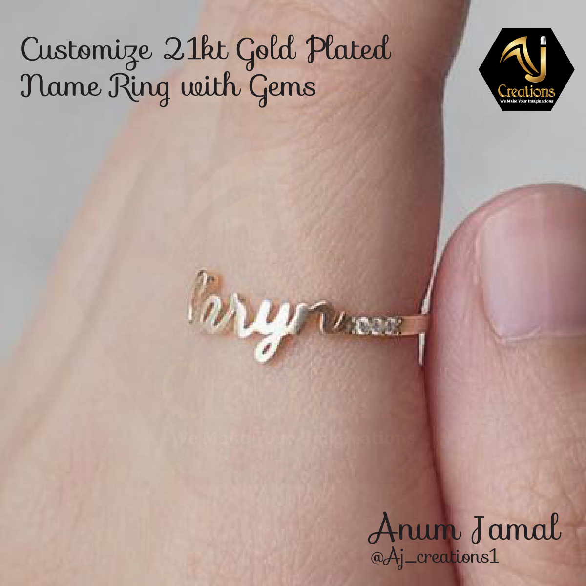 Gold Plated Name Ring with Gems
