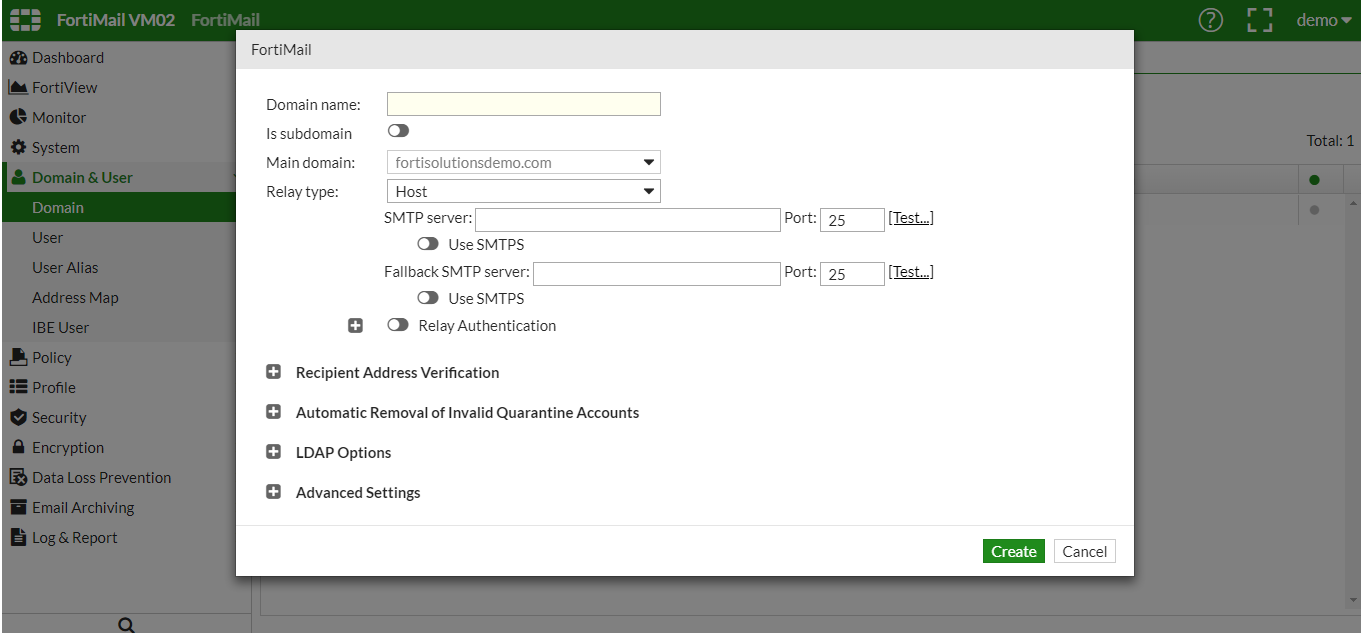 Protected Domain in Fortimail