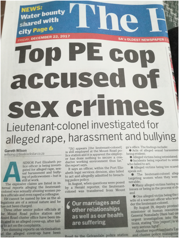 The Crimes of the South African Police Service: July 2019