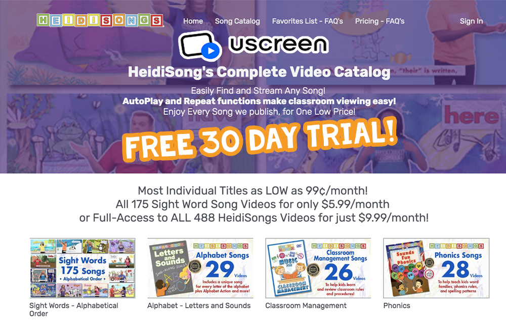 HeidiSongs Streaming Video Collections for 99¢/month! Start Your 30-Day Free Trial Today!