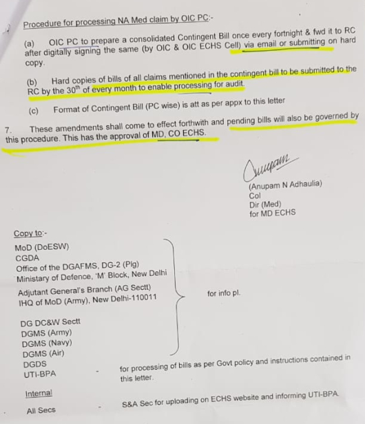 ECHS- PROCEDURE FOR RE-IMBURSEMENT OF COST OF MEDICINES