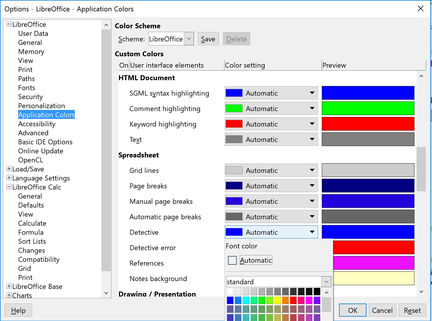 How can I change precedent and dependent arrow colors? (LibreOffice)