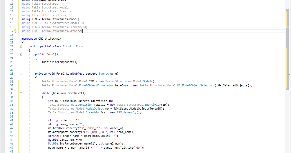 Basic example of a C# basic structure to tekla