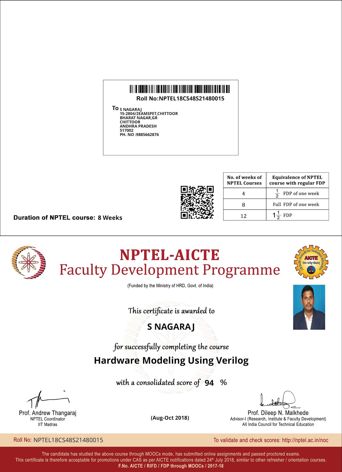 S Nagaraj,M.Tech,MBA,(Ph.D): 2018