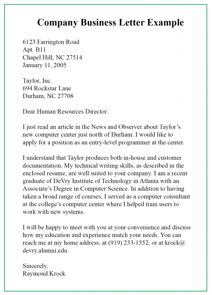 Business Letter Example For A Company - Birthday Letter