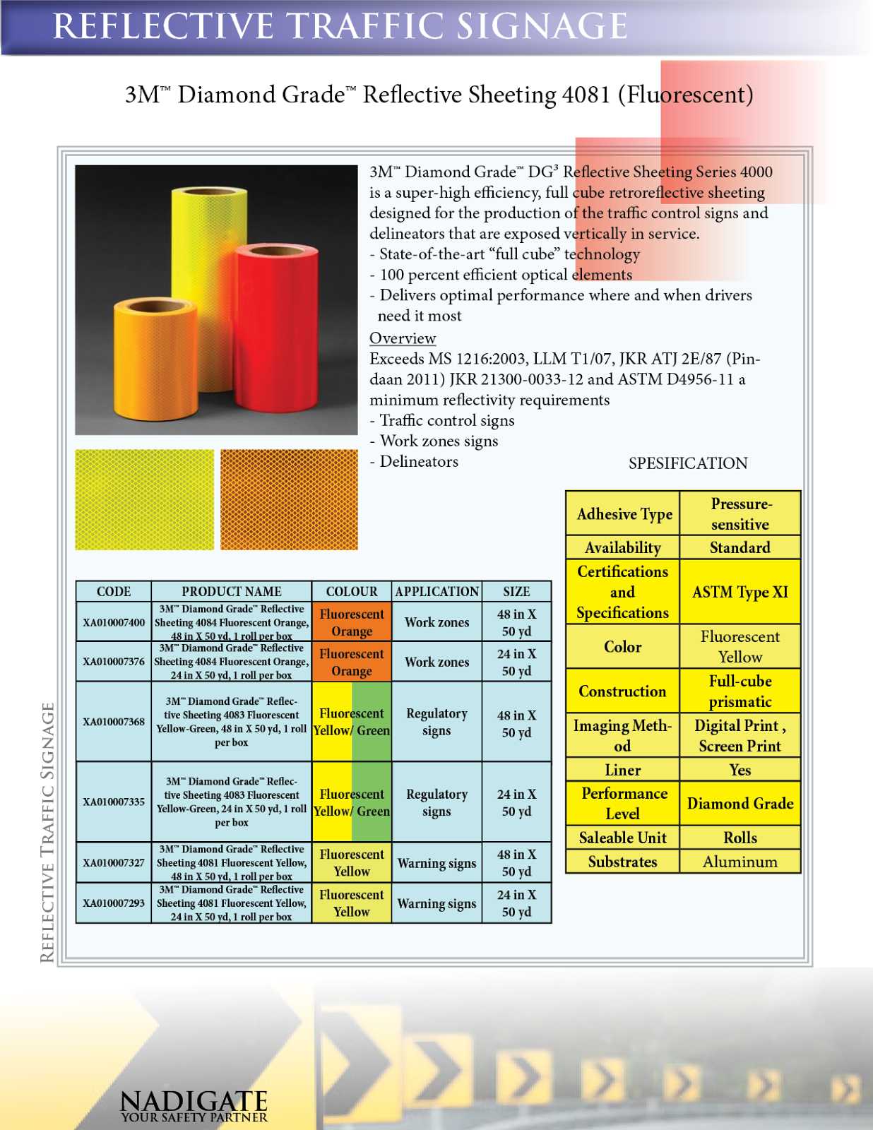NADIGATE SDN BHD: 3M™ Diamond Grade™ Reflective Sheeting 4081 (Fluorescent)