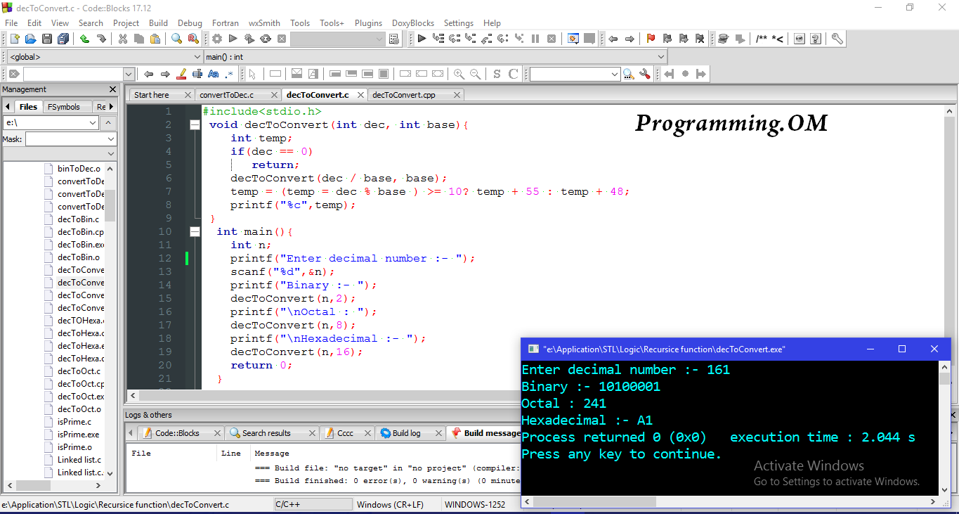 Program In C And C To Convert Decimal Number To Binary Octal And Hexadecimal Number Using