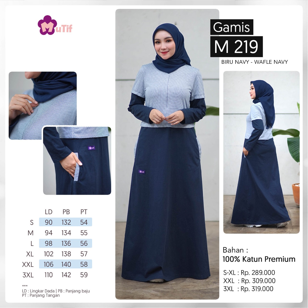 KOLEKSI GAMIS MUTIF TERBARU M 219 WAFLE NAVY