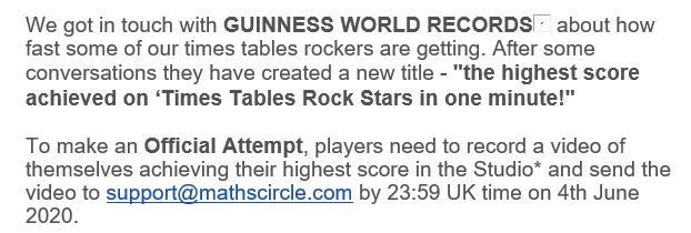 Year 4: Times Table Rockstars - World Record Attempt
