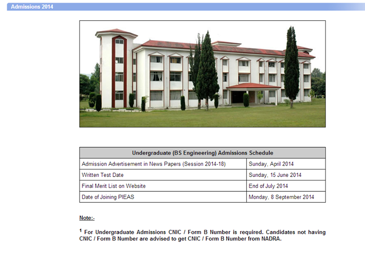 Undergraduate (BS Engineering) Admissions Schedule In PIEAS | Entrytest ...