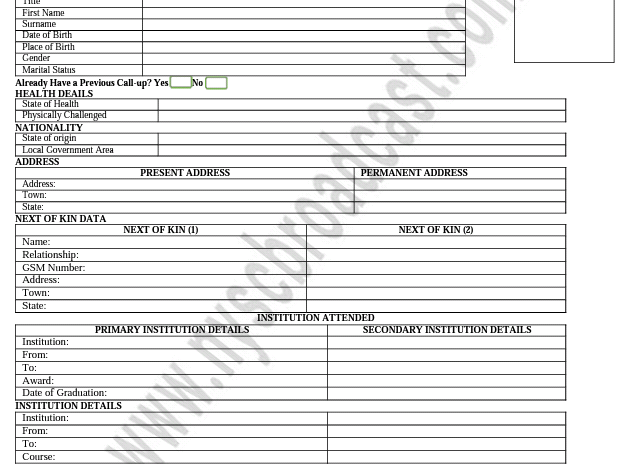 NYSC Online Registration Form Sample - Requirements For NYSC Online ...