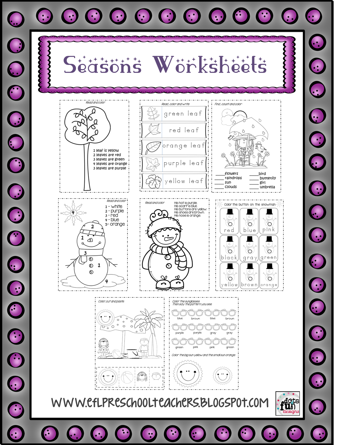 EFL Elementary Teachers: Seasons Unit FREE Resources for Elementary ESL