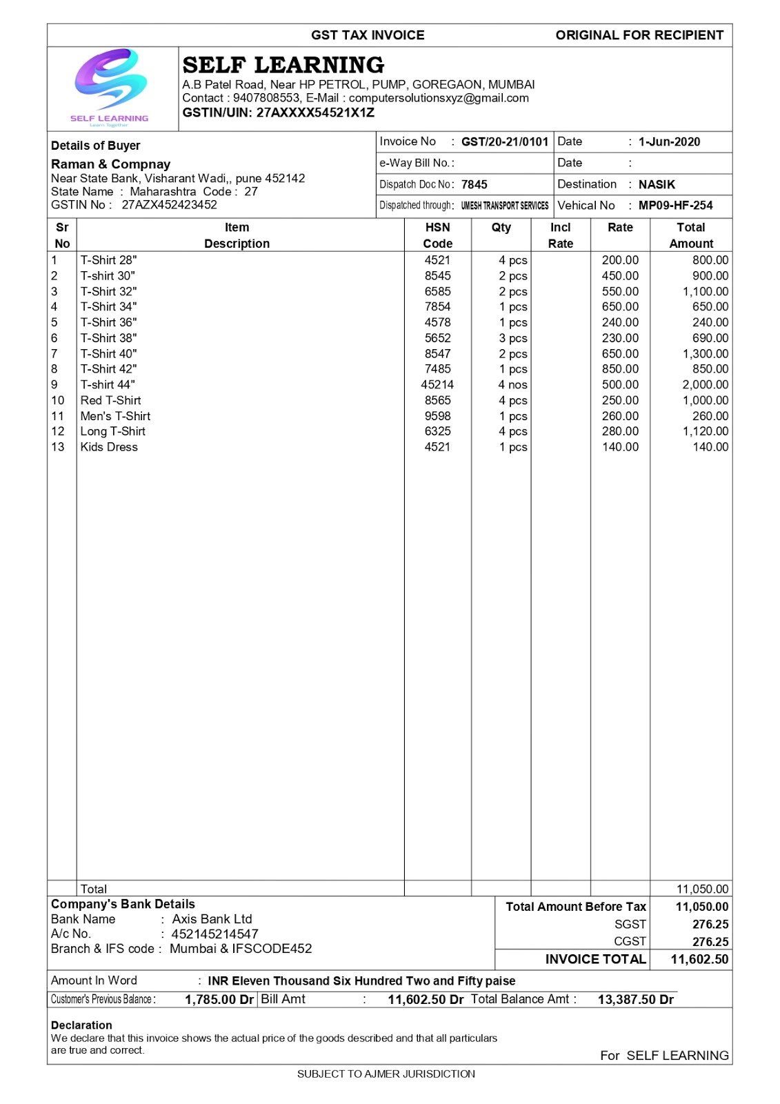 All Tally Invoice Format Sample's, Call Us (Whats App No.): 9407808553 ...