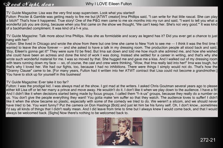 As the World Turns - Goodnight not Goodbye: Eileen Fulton - The first ...