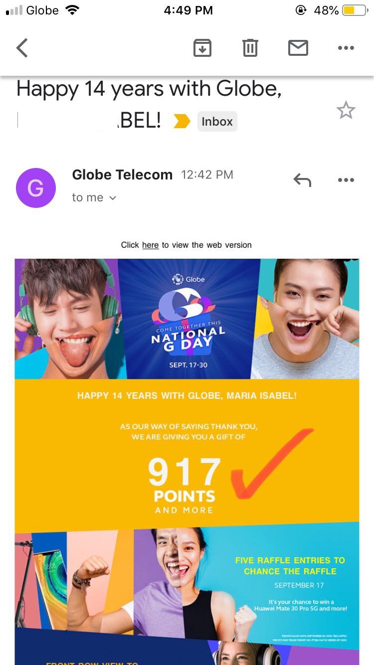 Globe Rewards Annual G Day 2020 - Instant 917 Points [Pesos] for Globe ...