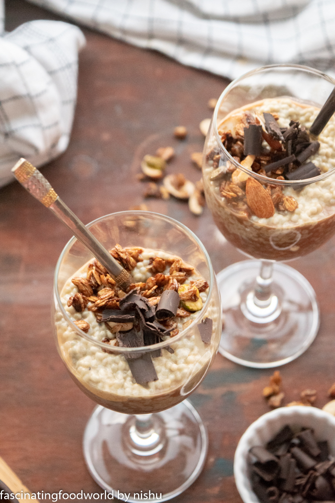 Coffee and chocolate chia pudding parfait