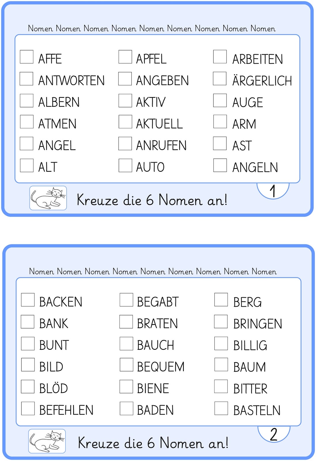 Lernstübchen: eine Kartei zu den Nomen