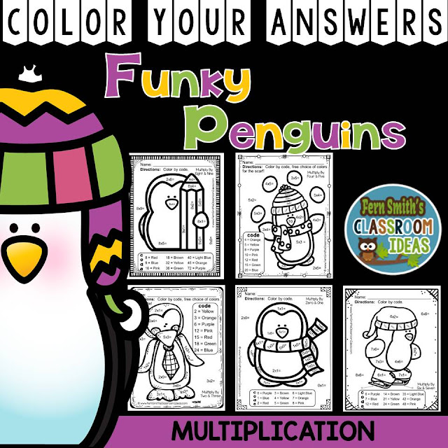 Winter Fun! Funky Penguins Color Your Answers Printables For Addition ...