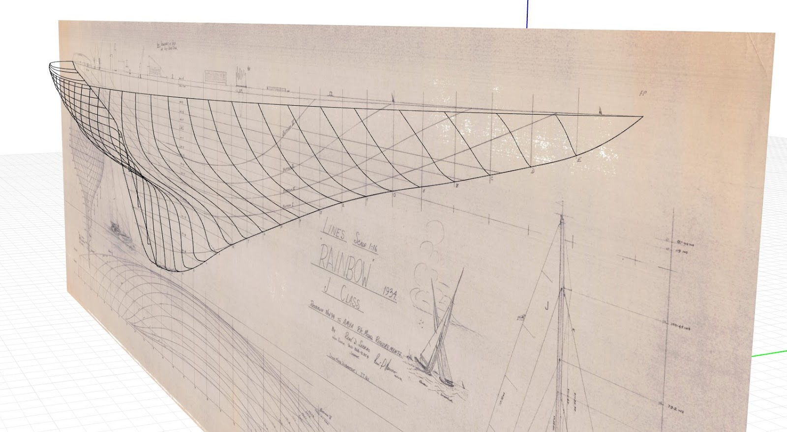 1934 America's Cup Rainbow J-Class RC Drawing