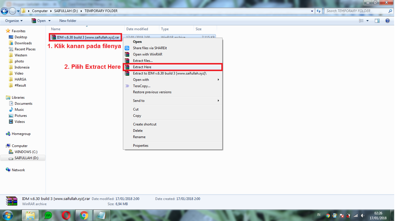 Cara Extract File Menggunakan WinRAR - TugaSiswa.com