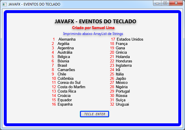 Samuel Lima - Programador C/C++/Java: Javafx - eventos do teclado