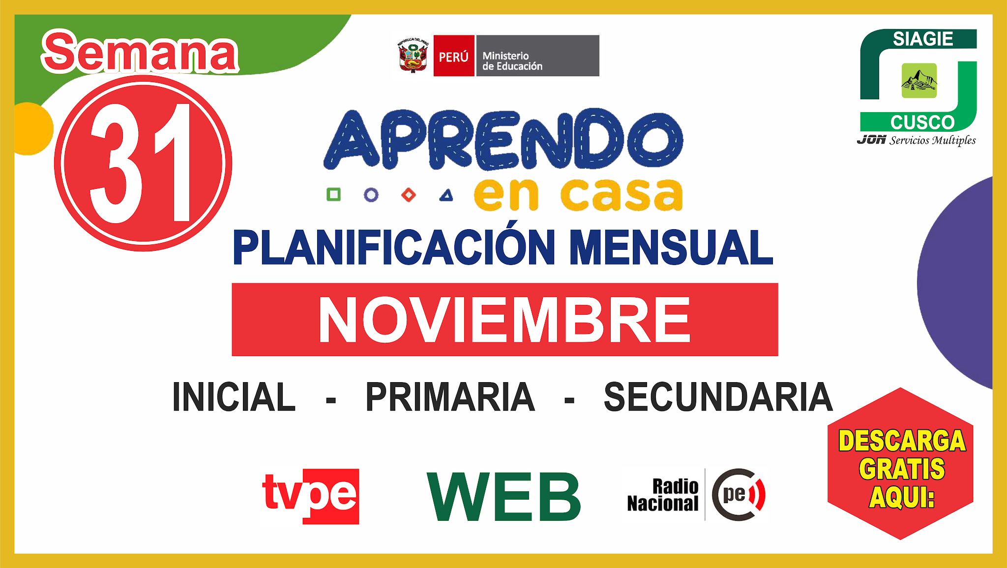 PLANIFICACION MENSUAL MES DE NOVIEMBRE - inicial, primaria y secundaria ...
