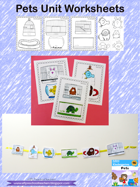 ESL/EFL Preschool Teachers: Pets Unit Worksheets for Kindergarten ELA