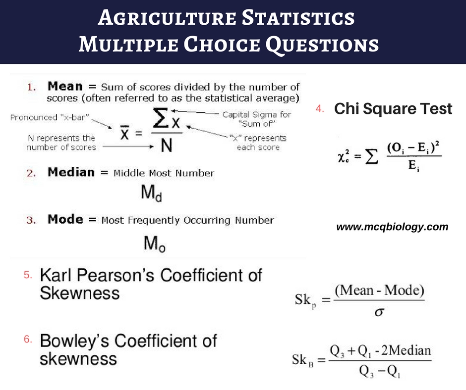 Multiple Choice Questions On Agriculture Statistics Measures Of Central Tendency And Chi Square Test